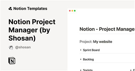 Notion Project Manager By Shosan Template Notion Marketplace