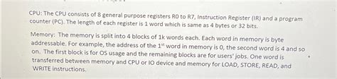Solved Cpu The Cpu Consists Of 8 ﻿general Purpose Registers