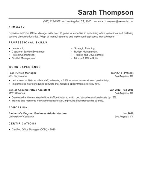 Front Office Assistant Resume My Resume Star