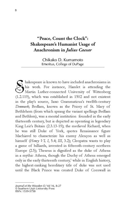 Peace Count The Clock” Shakespeares Humanist Usage Of Anachronism