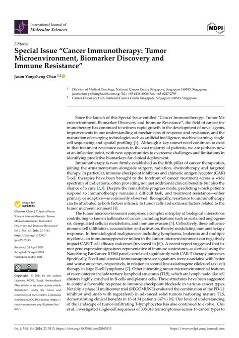 Pdf Special Issue “cancer Immunotherapy Tumor Microenvironment
