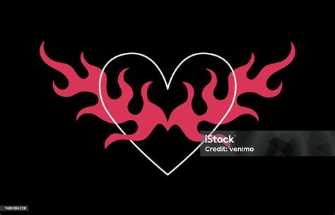 벡터 디자인 세트 화염과 불 산성 네오 부족 모양 Y2k 요소 및 고딕 스타일의 추상 일러스트레이션 하트와 사랑의 상징 고딕 및 산성 문신 및 인쇄 템플릿 밀레니엄에 대한