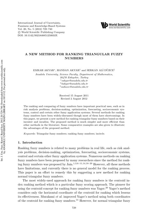 Pdf A New Method For Ranking Triangular Fuzzy Numbers