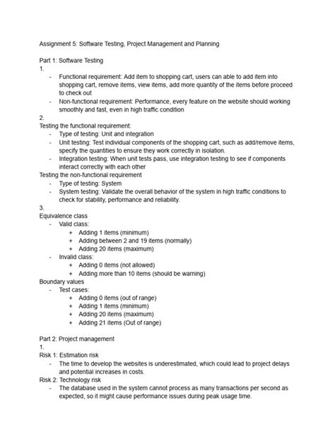 assignment 5 software testing project management and planning pdf