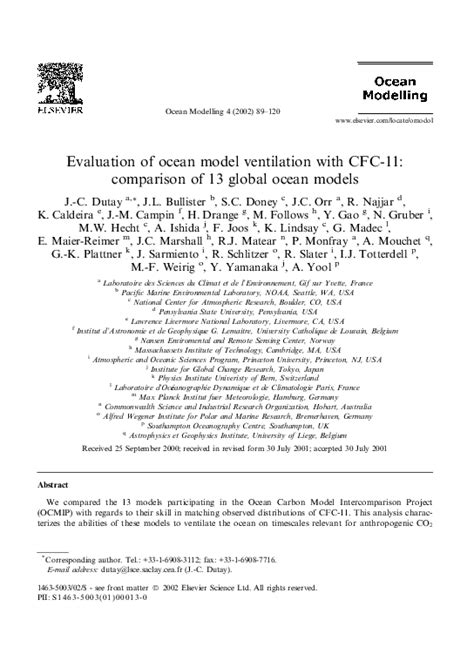 Pdf Evaluation Of Ocean Model Ventilation With Cfc 11 Comparison Of 13 Global Ocean Models