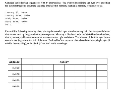 solved consider the following sequence of y86 64
