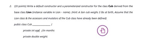 Solved 2 20 Points Write A Default Constructor And A