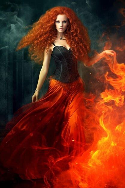 Premium Photo Full Body Woman Is A Girl Made Of Fire Fire Element Ai Generated Art