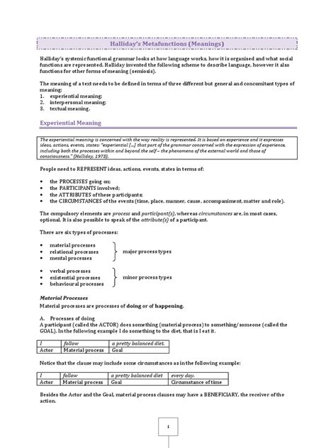 Halliday S Three Metafunctions Pdf Linguistics Cognition