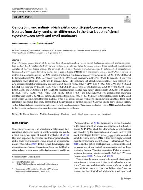 Genotyping And Antimicrobial Resistance Of Staphylococcus Aureus Isolates From Dairy Ruminants