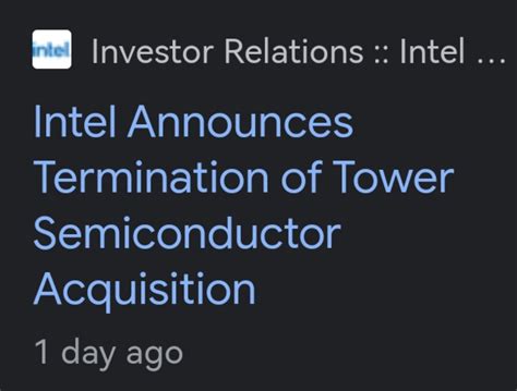 Breaking Tower Semiconductor Has Saved Theirselves From Shintel Ayyyy