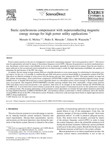 Pdf Static Synchronous Compensator With Superconducting Magnetic Energy Storage For High Power
