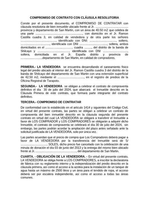 Compromiso De Contratar Con Clausula Resolutoria Pdf