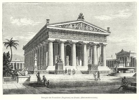 Reconstruction Of The Ancient Greek Temple Of Poseidon Paestum Italy