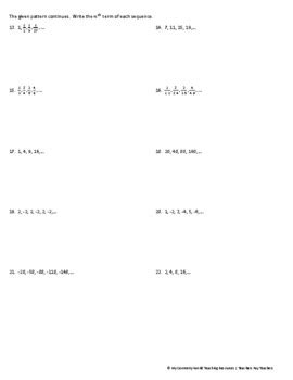 Precalculus Worksheet Intro To Sequences By My Geometry World TPT