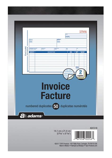 Adams Invoice Book 2 Part Carbonless Bilingual 5 916 X 8 716 50
