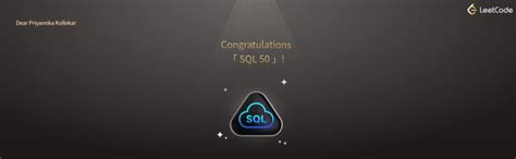 completed 50 sql leetcode questions and earned the sql 50 badge