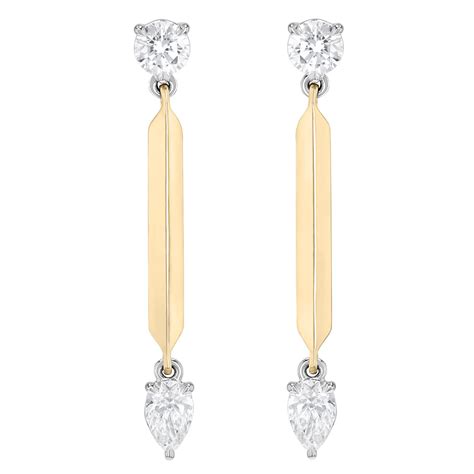 Phillips House Pear And Round Diamond Bar Dangle Earrings In Two Tone