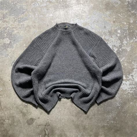 Grey Vintage 90s Knit Crewneck Sweater Size Large Depop
