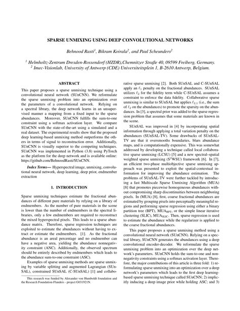 Pdf Sparse Unmixing Using Deep Convolutional Networks