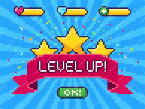 Premium Vector Level Up Screen Pixel Video Game Achievement Pixels