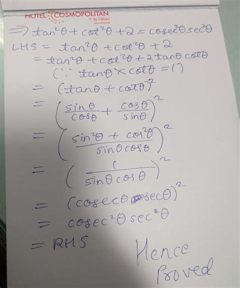 Solved Prove That Tan Square Theta Cot Square Theta Cosec Square Theta Sec Square Theta