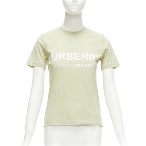 Burberry Beige Cotton White Logo Print Slim Fit Short Sleeve Tshirt Xs