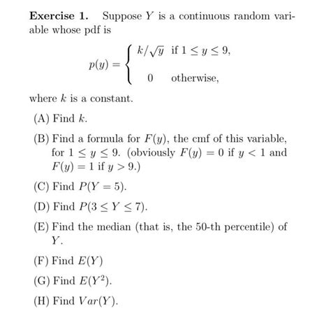 Solved Exercise Suppose Y Is A Continuous Random Variable Chegg