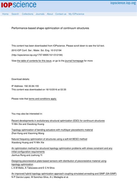 Pdf Performance Based Shape Optimization Of Continuum Structures
