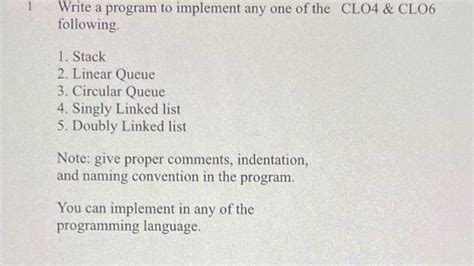 solved write a program to implement any one of the clo4 and