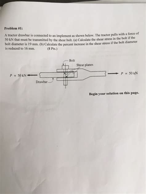 Solved Problem 1 A Tractor Drawbar Is Connected To An