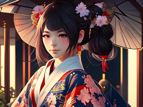Premium Ai Image Anime Girl Wearing Kimono Illustration