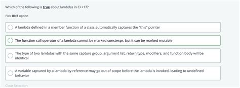 Solved Which Of The Following Is True About Lambdas In Chegg