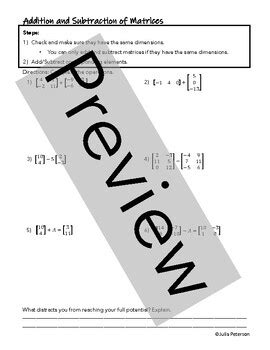 Matrix Basics Vocabulary Dimensions Scalar Add Subtract Notes Lesson