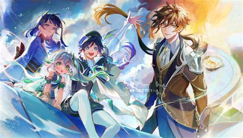 Raiden Shogun Zhongli Venti And Nahida Genshin Impact Drawn By