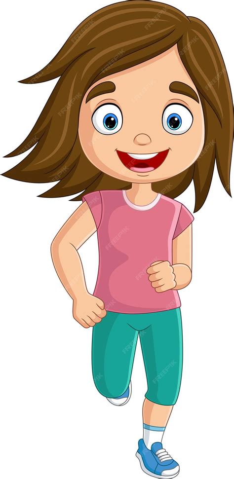 Cartoon Glückliches Kleines Mädchen Läuft Premium Vektor