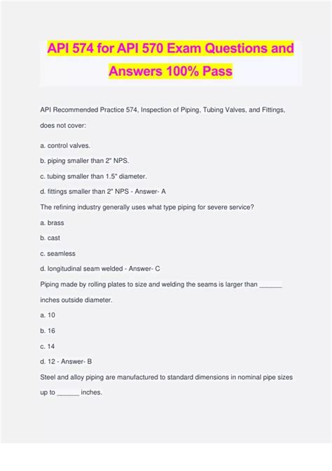Api 574 For Api 570 Exam Questions And Answers 100 Pass Api 570