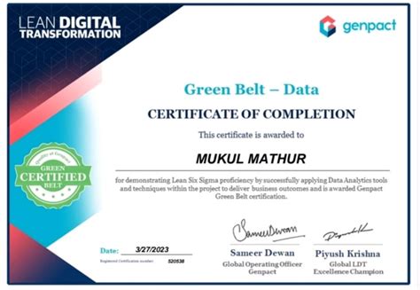 Mukul Mathur On Linkedin Completed Green Belt Certification In Mar23