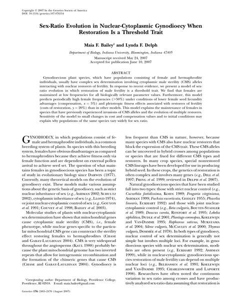 Pdf Sex Ratio Evolution In Nuclear Cytoplasmic Gynodioecy When