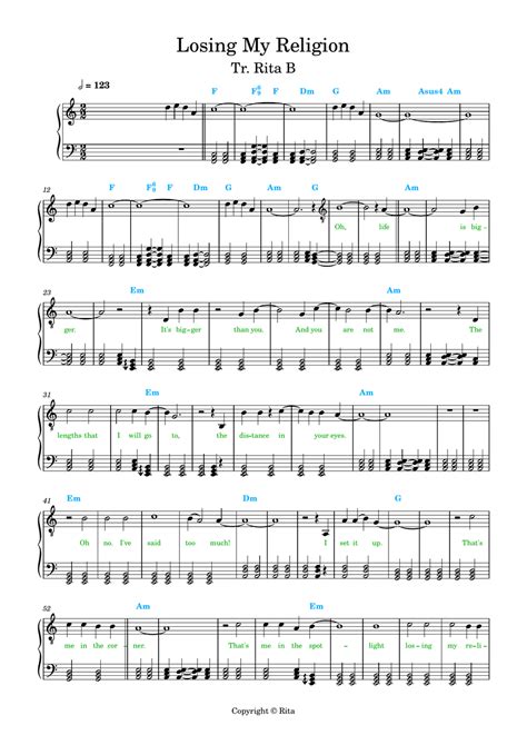 Rem Losing My Religion Piano Sheet Music Pdf Rita B Mymusic5