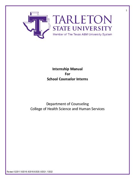 Fillable Online Fillable Online Internship Manual Addendum For School Counselor Interns Fax