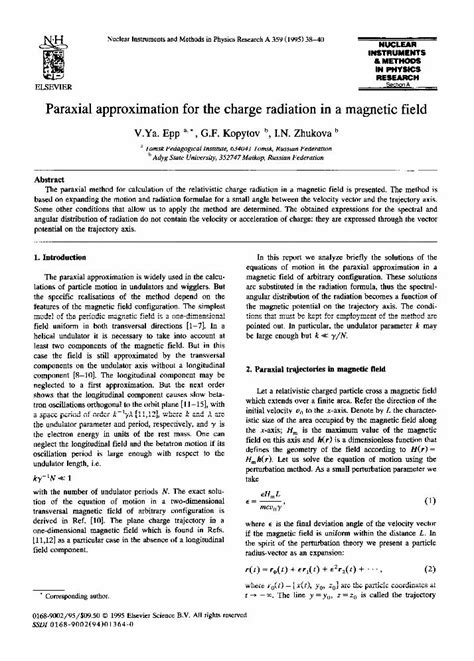 Pdf Paraxial Approximation For The Charge Radiation In A Magnetic