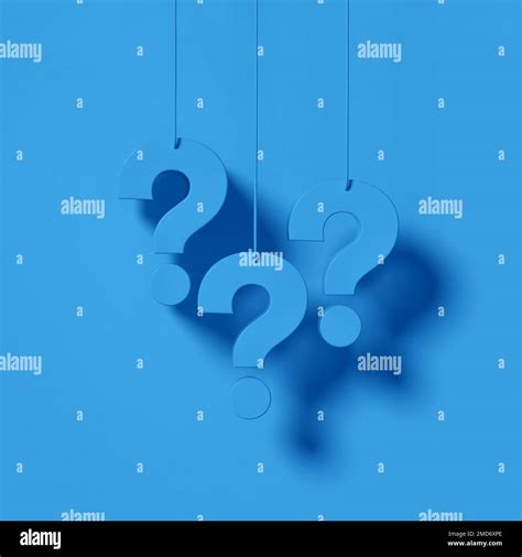 three blue question marks in front of a blue wall background faq