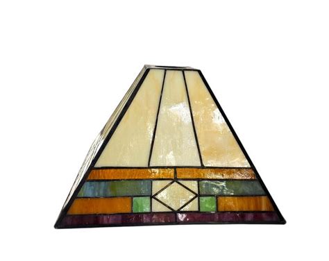 Mission Style Frank Lloyd Wright Inspired Pyramid Stained Glass Lamp