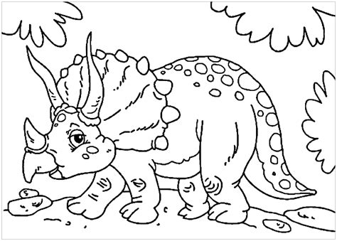Triceratops On A Walk Dinosaur Coloring Pages