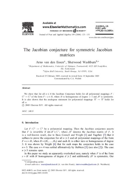 Pdf The Jacobian Conjecture For Symmetric Jacobian Matrices