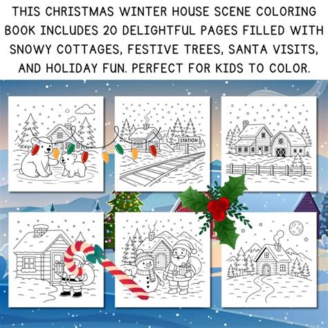Christmas Winter House Scene Coloring Pages Book Holiday Snowy Homes