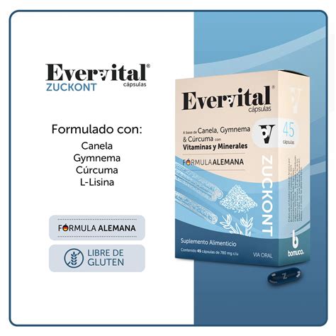 Evervital® Zuckont 45 Cápsulas Caja Con 6 Piezas Canela Gymnema Y