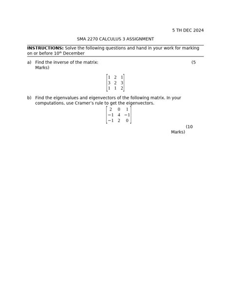 Assignment On Eigenvalues And Eigenvectors Dec 2024 Pdf