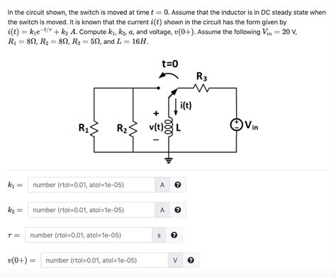 solved in the circuit shown the switch is moved at time t